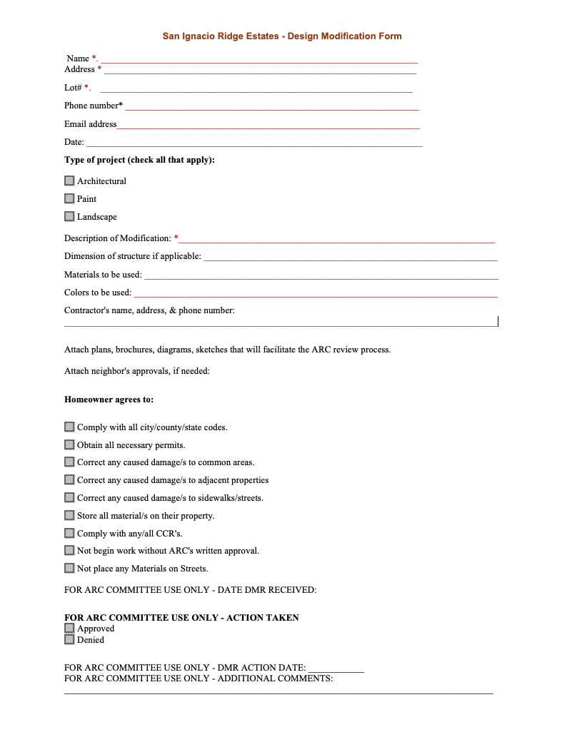DMR (HARD COPY FORM) | San Ignacio Ridge Estates HOA