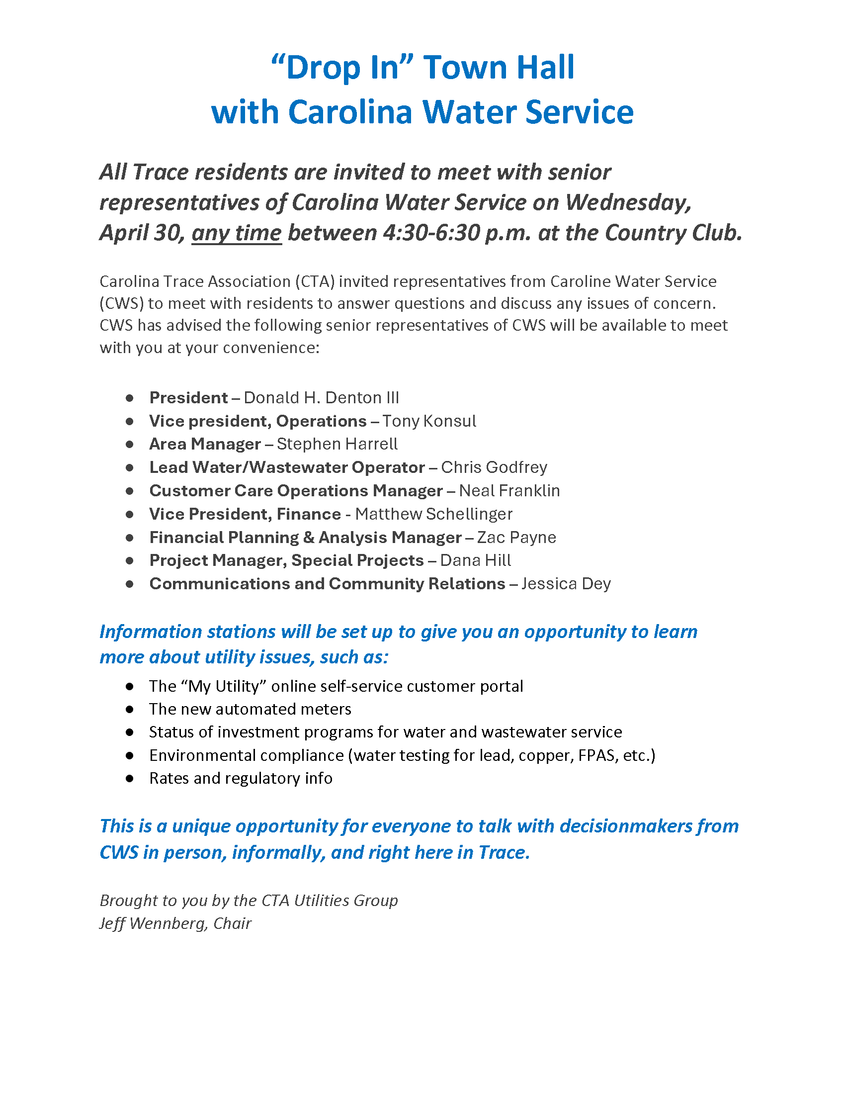 Community Announcements | Carolina Trace Association