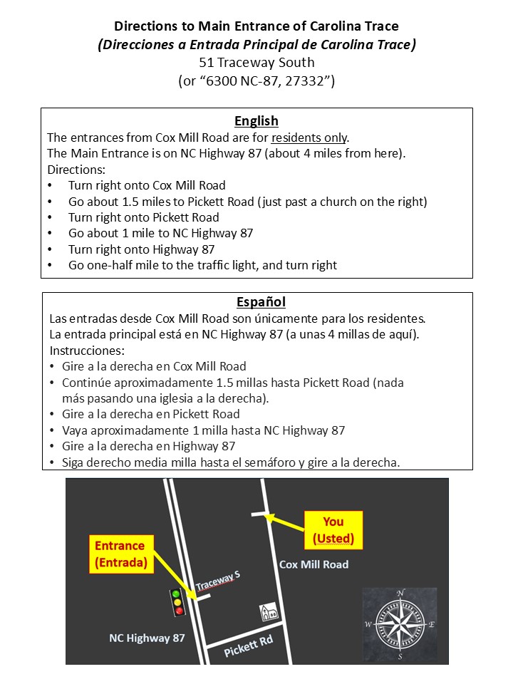 CT Main Gate Directions | Carolina Trace Association