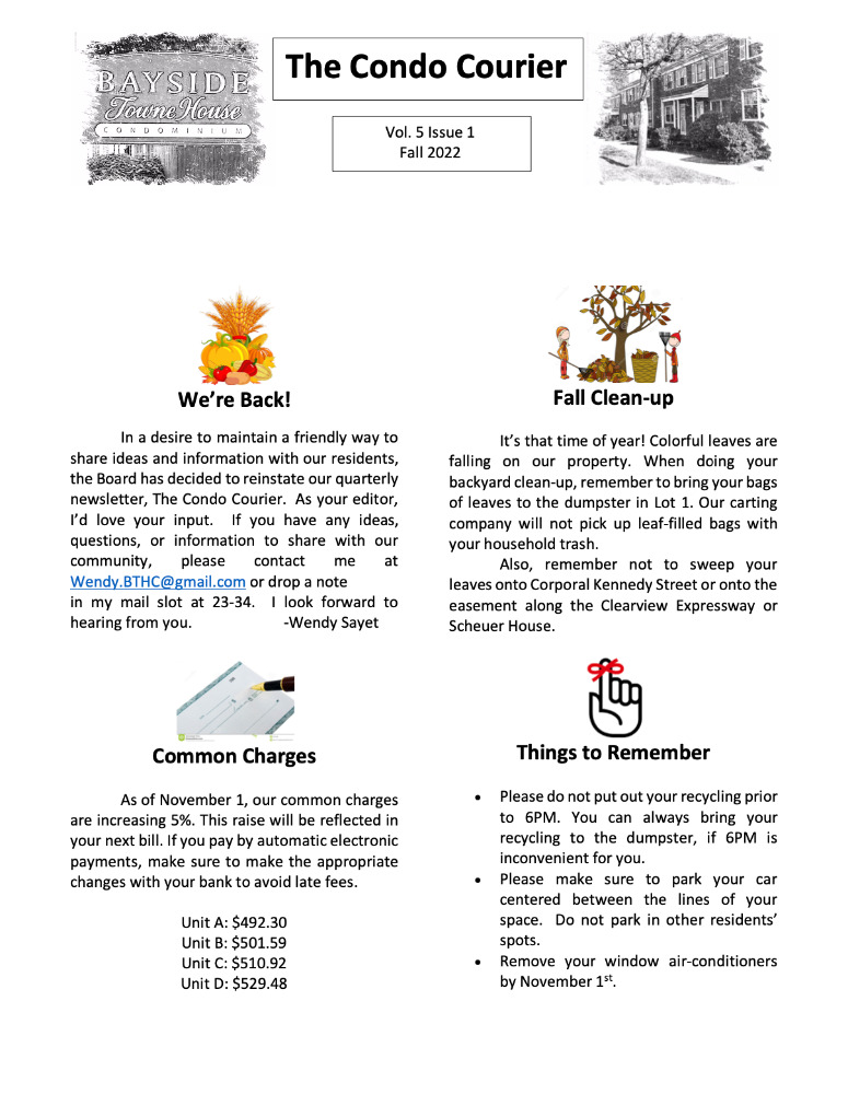 The Condo Courier- Newsletter | Bayside Towne House Condominium